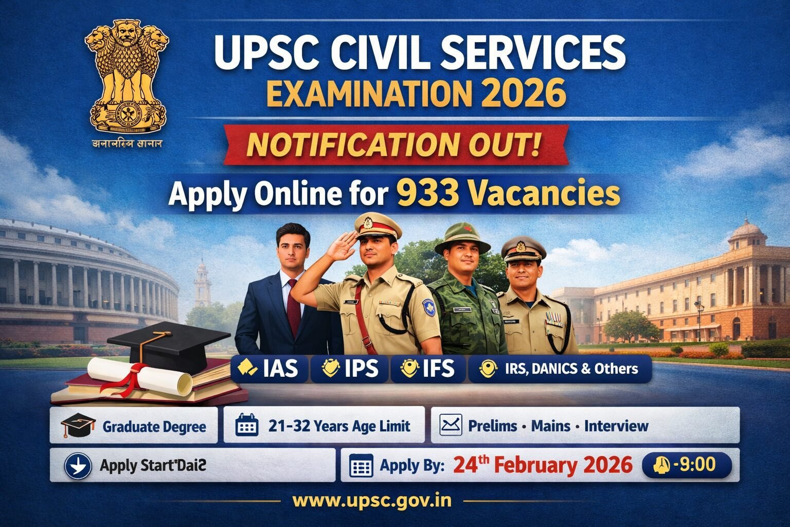 UPSC CSE 2026 Notification Out – Apply Online for 933 IAS IPS Vacancies